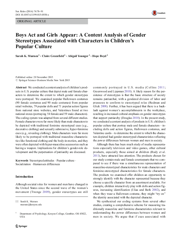 (PDF) Boys Act and Girls Appear: A Content Analysis of Gender ...