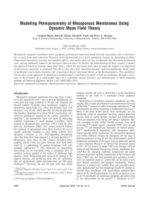 (PDF) Modeling permporometry of mesoporous membranes using dynamic mean ...