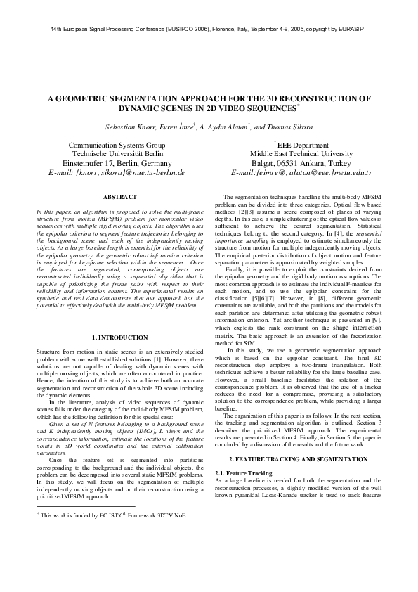Pdf A Geometric Segmentation Approach For The 3d Reconstruction Of