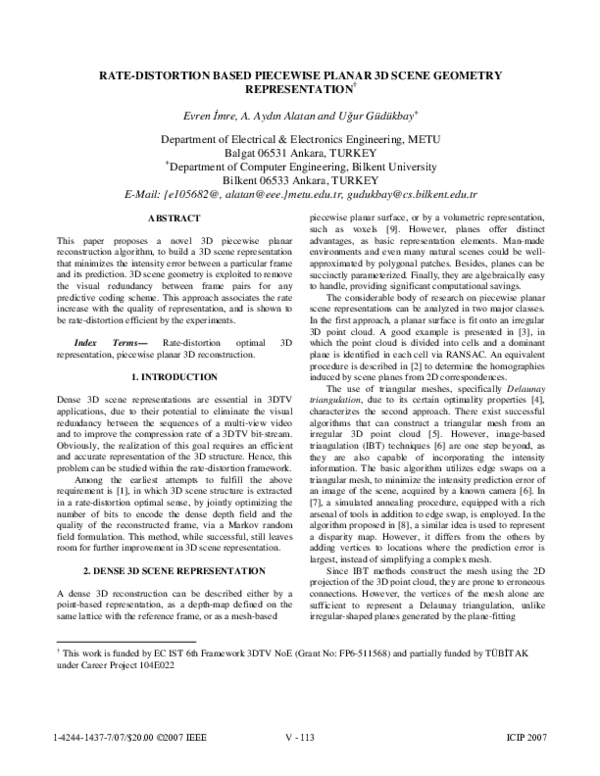(PDF) Rate-distortion based piecewise planar 3D scene geometry representation | Aydin Alatan ...