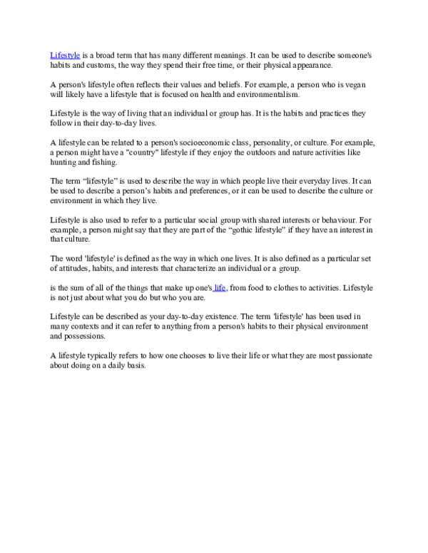 (DOC) Lifestyle is a broad term that has many different meanings