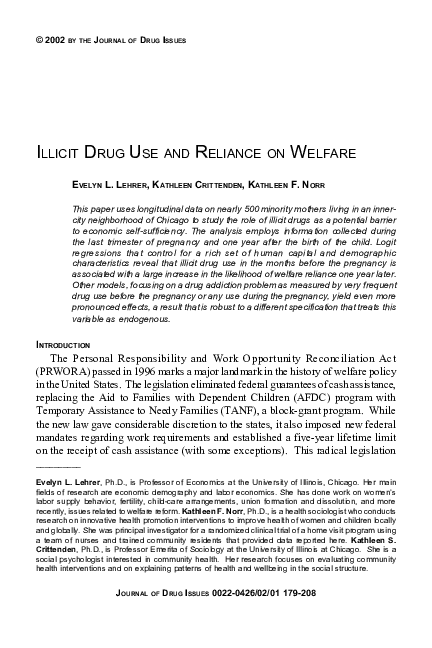 (PDF) Illicit Drug Use and Reliance on Welfare