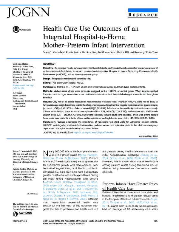 (PDF) Health Care Use Outcomes of an Integrated Hospital-to-Home Mother ...
