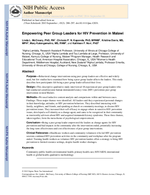 (PDF) Empowering peer group leaders for HIV prevention in Malawi