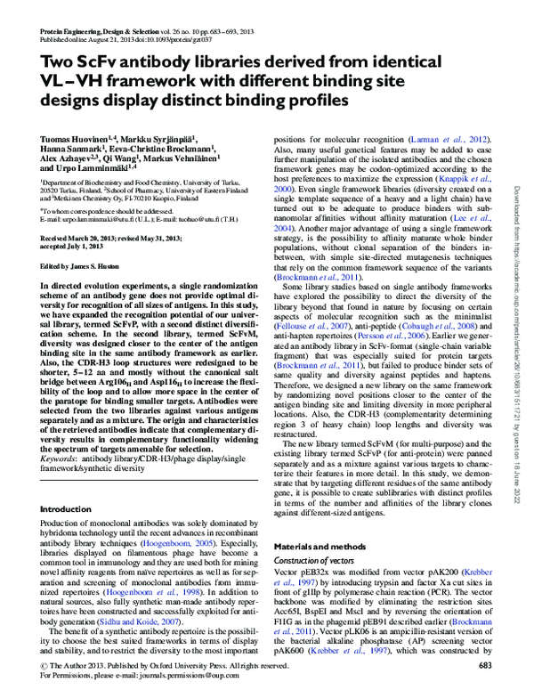(PDF) Two ScFv antibody libraries derived from identical VL-VH ...
