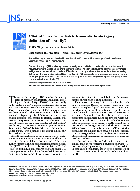 (PDF) Clinical trials for pediatric traumatic brain injury: definition ...