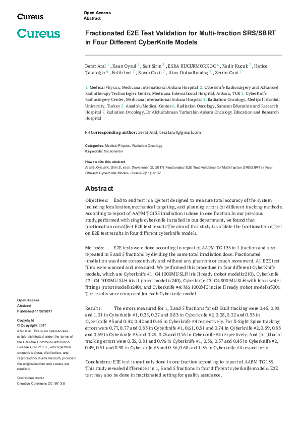 (PDF) Fractionated E2E Test Validation for Multi-fraction SRS/SBRT in ...