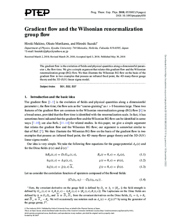 (PDF) Gradient flow and the Wilsonian renormalization group flow | Hiroshi Suzuki - Academia.edu