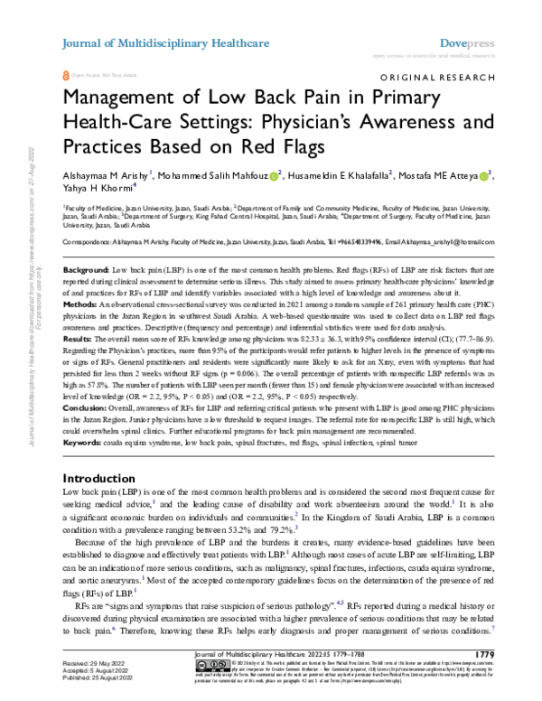 (PDF) Management of Low Back Pain in Primary Health-Care Settings ...