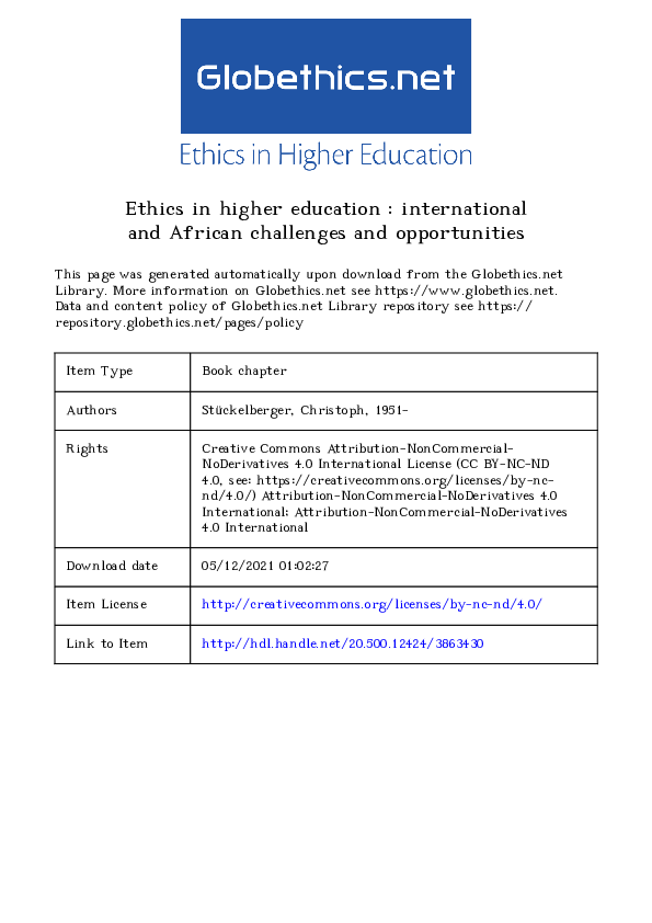 (PDF) Ethics in Higher Education: Global and African Perspectives