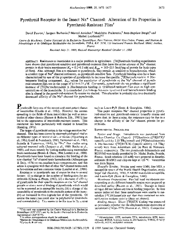 (PDF) Pyrethroid receptor in the insect sodium channel: alteration of ...