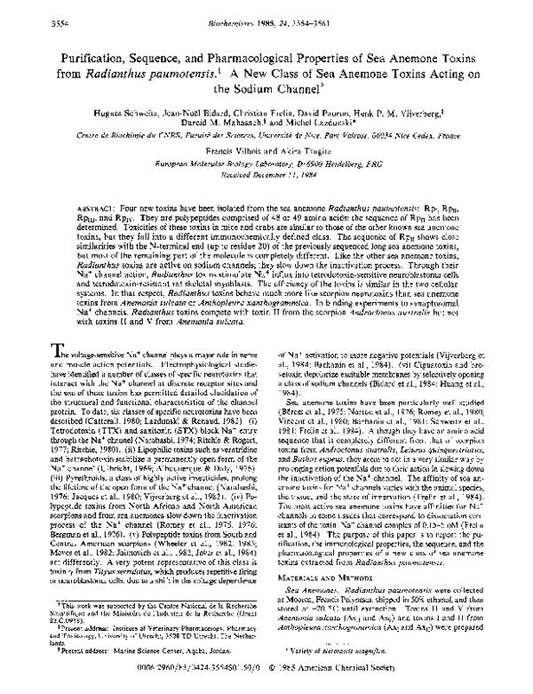(PDF) Purification, sequence, and pharmacological properties of sea ...