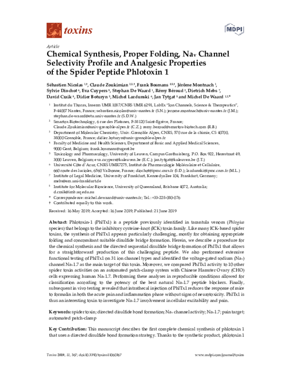 (PDF) Chemical Synthesis, Proper Folding, Nav Channel Selectivity ...