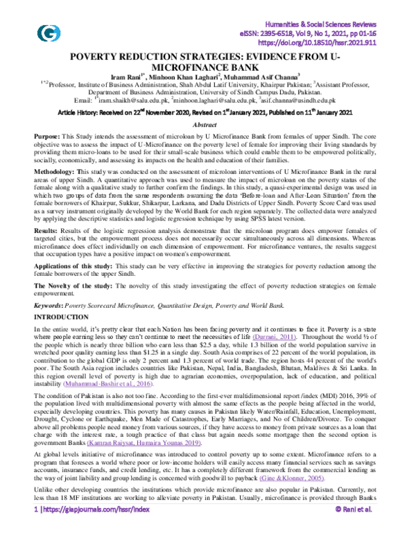 (PDF) Poverty Reduction Strategies: Evidence from U-Microfinance Bank