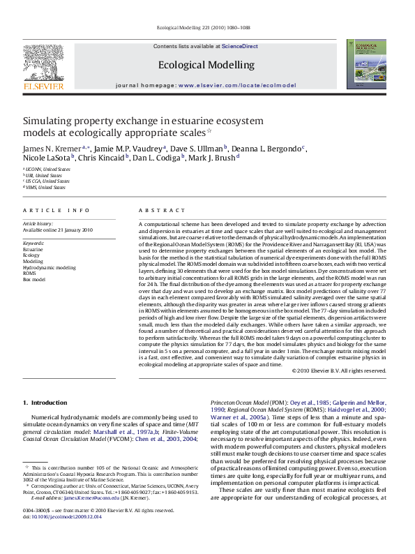 (PDF) Simulating property exchange in estuarine ecosystem models at ecologically appropriate scales