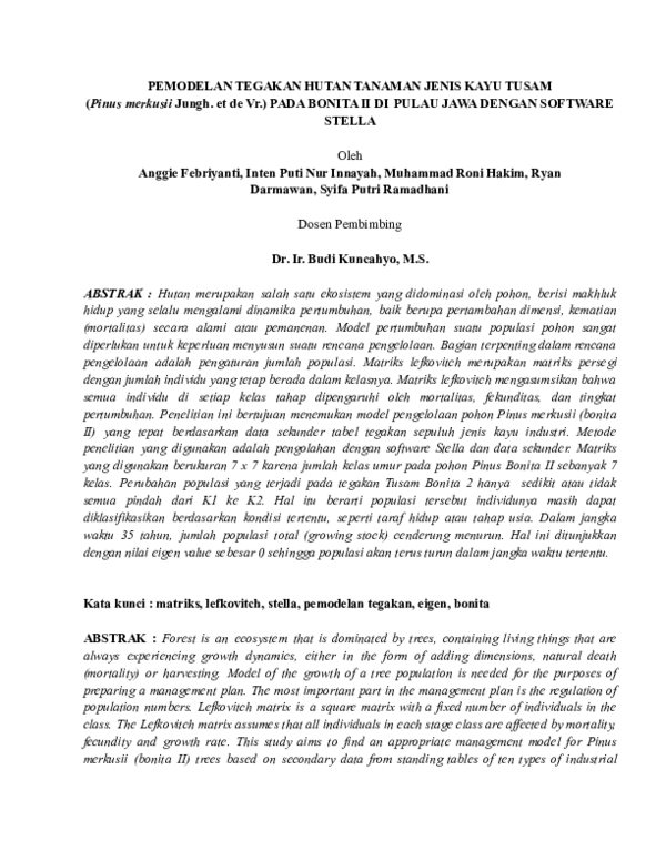 (PDF) PEMODELAN TEGAKAN HUTAN TANAMAN JENIS KAYU TUSAM (Pinus merkusii ...