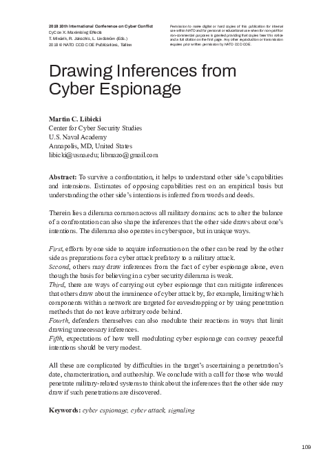 (PDF) Drawing inferences from cyber espionage