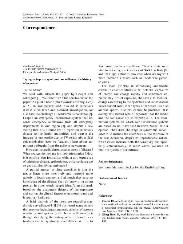 Pdf Re Can Syndromic Surveillance Data Detect Local Outbreaks Of Communicable Disease