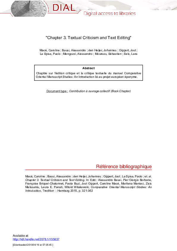 (PDF) Chapter 3. Textual Criticism and Text Editing