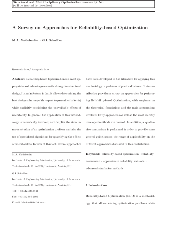 (PDF) A survey on approaches for reliability-based optimization