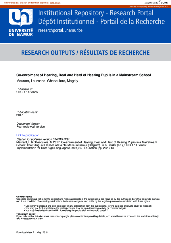 (PDF) Co-enrolment of Hearing, Deaf and Hard of Hearing Pupils in a ...