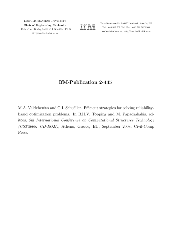 Pdf Efficient Strategies For Solving Reliability Based Optimization