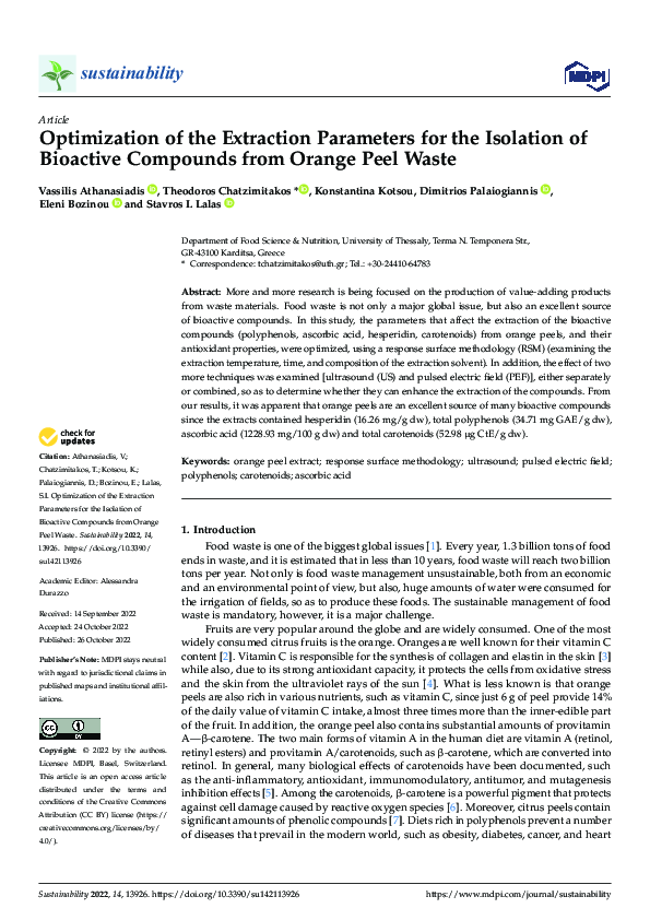 Pdf Optimization Of The Extraction Parameters For The Isolation Of