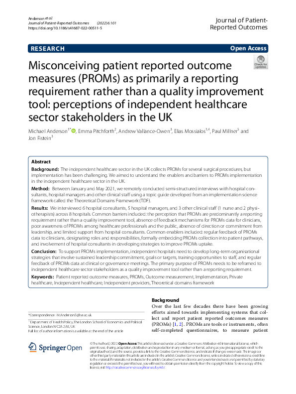 (PDF) Misconceiving patient reported outcome measures (PROMs) as ...