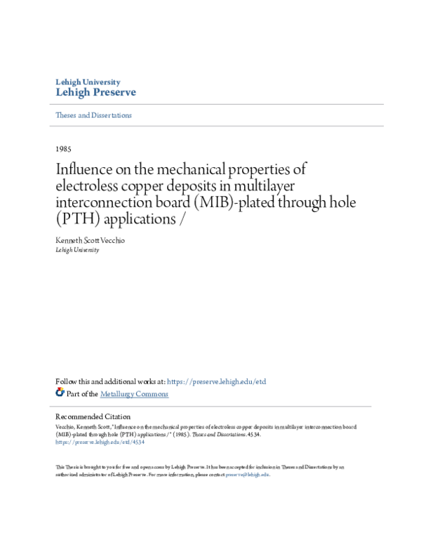 (PDF) Influence on the mechanical properties of electroless copper ...