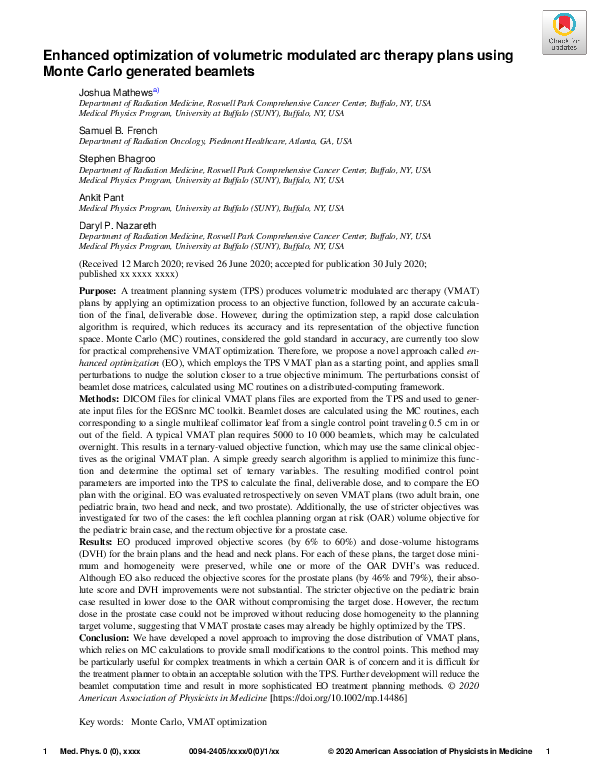 (PDF) Enhanced optimization of volumetric modulated arc therapy plans ...
