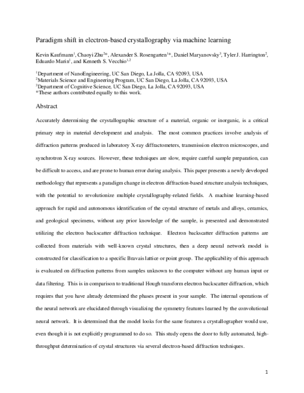 (PDF) Crystal symmetry determination in electron diffraction using machine learning