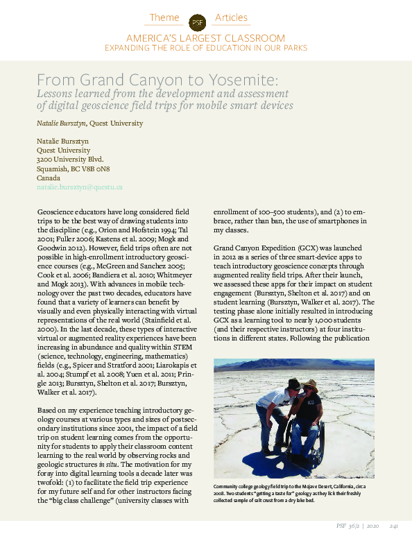 (PDF) From Grand Canyon to Yosemite: Lessons learned from the ...
