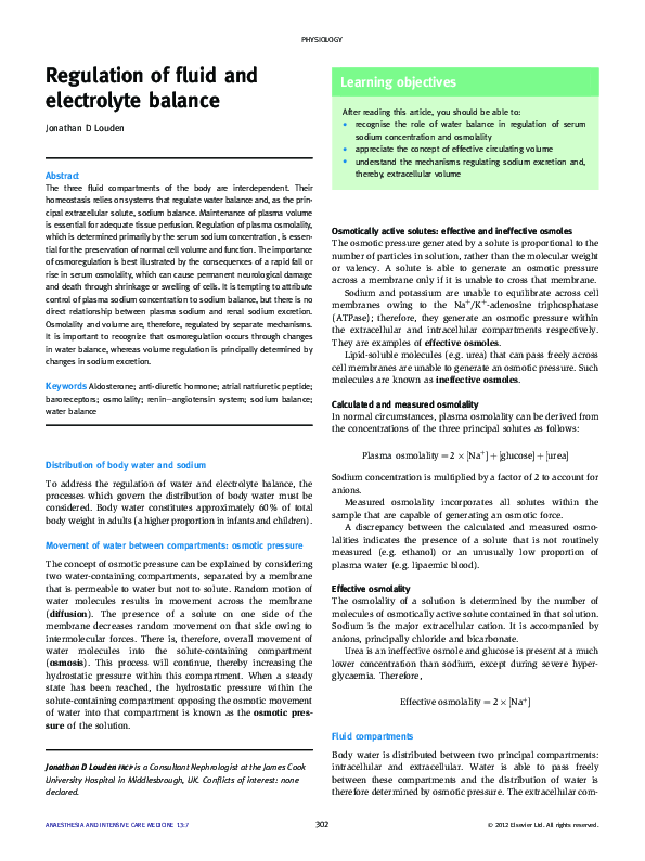 (PDF) Regulation of fluid and electrolyte balance