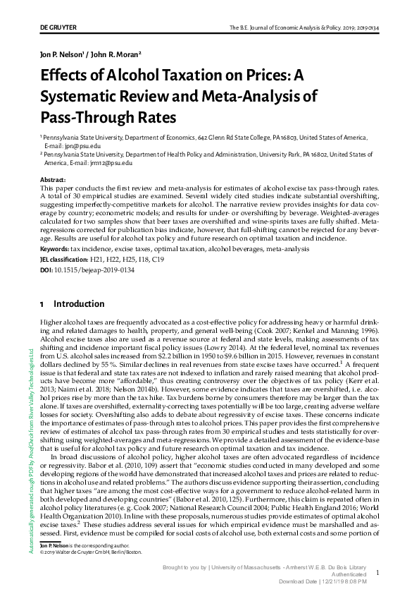 (PDF) Effects of Alcohol Taxation on Prices: A Systematic Review and ...