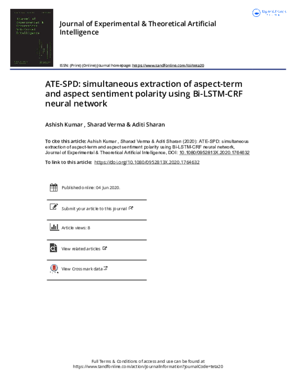 Pdf Ate Spd Simultaneous Extraction Of Aspect Term And Aspect Sentiment Polarity Using Bi