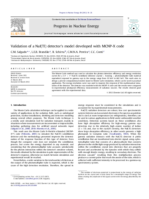 (PDF) Validation of a NaI(Tl) detector's model developed with MCNP-X code