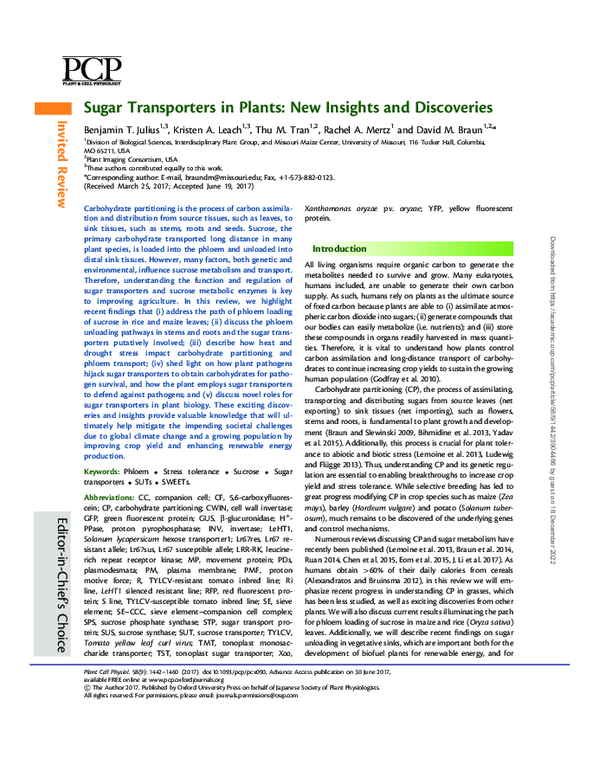 (PDF) Sugar Transporters in Plants: New Insights and Discoveries