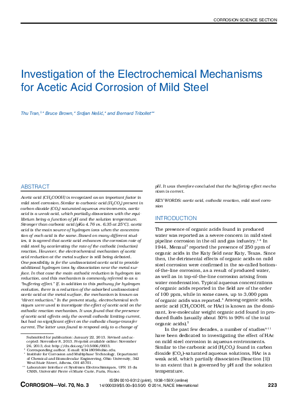 (PDF) Investigation of the Electrochemical Mechanisms for Acetic Acid ...