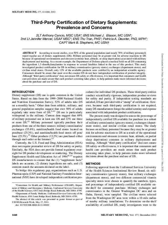(PDF) Third-Party Certification of Dietary Supplements: Prevalence and ...
