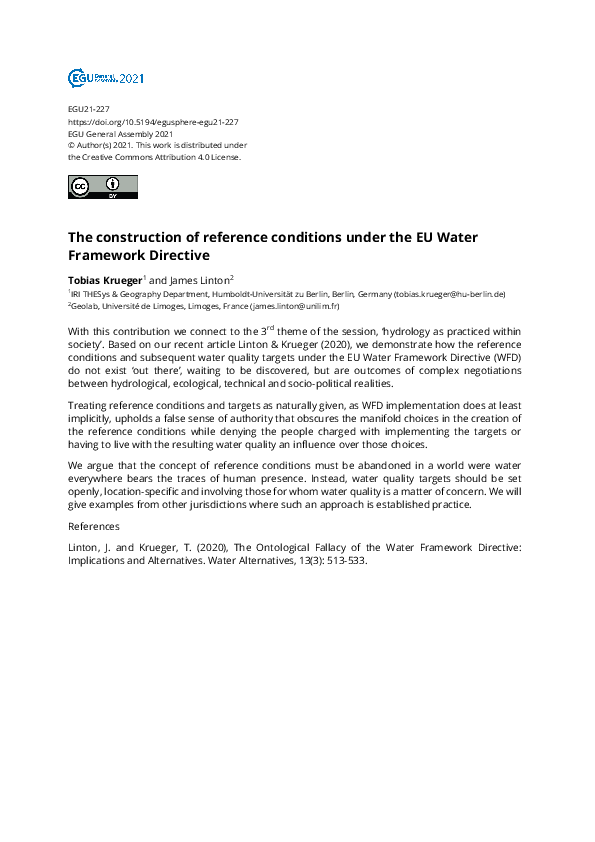 (PDF) The construction of reference conditions under the EU Water ...