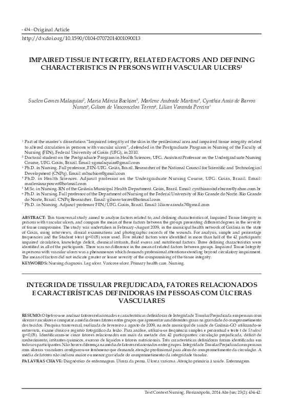 (PDF) Impaired tissue integrity, related factors and defining ...