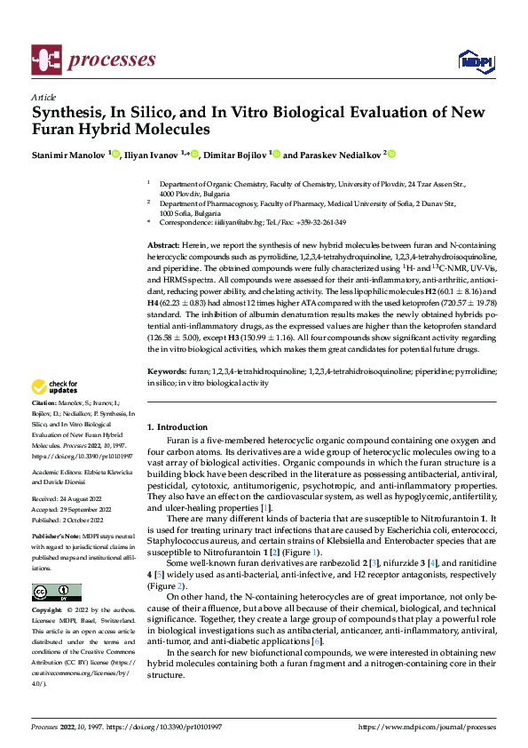 (PDF) Synthesis, In Silico, and In Vitro Biological Evaluation of New Furan Hybrid Molecules