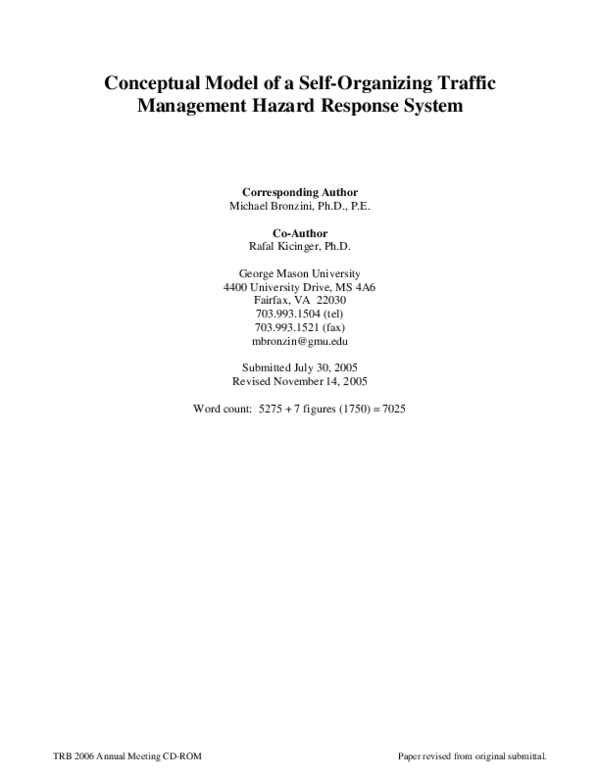 (PDF) Model of a Self-Organizing Traffic Management Hazard Response System