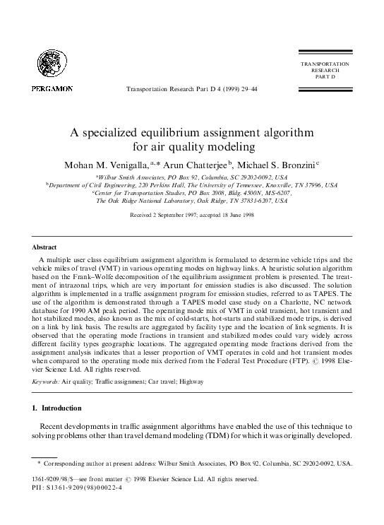 (PDF) A specialized equilibrium assignment algorithm for air quality modeling