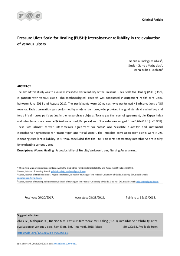 (PDF) Pressure Ulcer Scale for Healing (PUSH): confiabilidade ...
