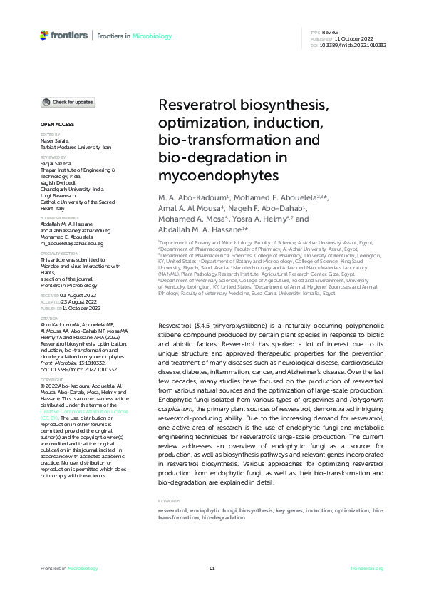 (PDF) Resveratrol biosynthesis, optimization, induction, bio ...