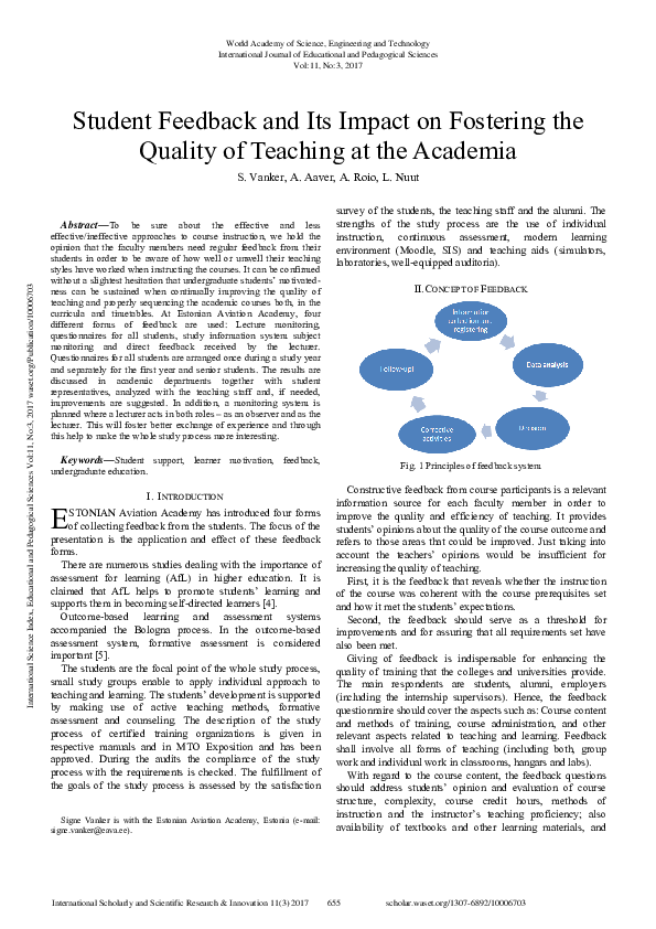 (PDF) Student Feedback And Its Impact On Fostering The Quality Of ...