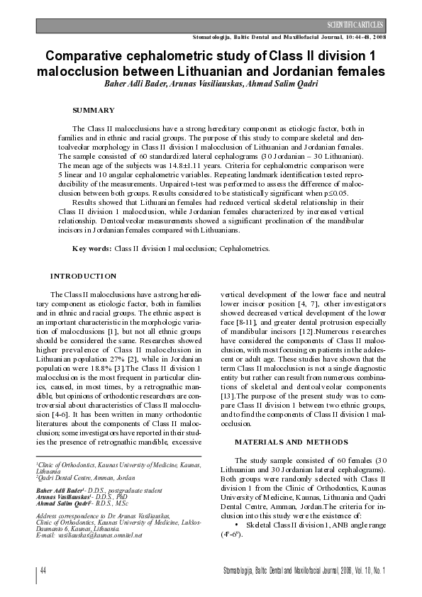 (PDF) Comparative cephalometric study of Class II division 1 ...