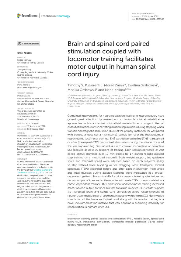 (PDF) Brain and spinal cord paired stimulation coupled with locomotor ...