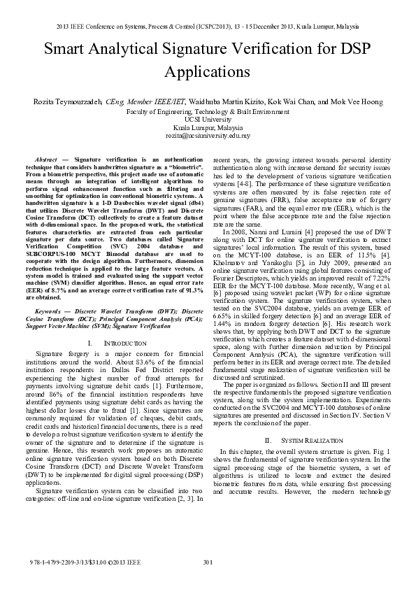 Pdf Smart Analytical Signature Verification For Dsp Applications